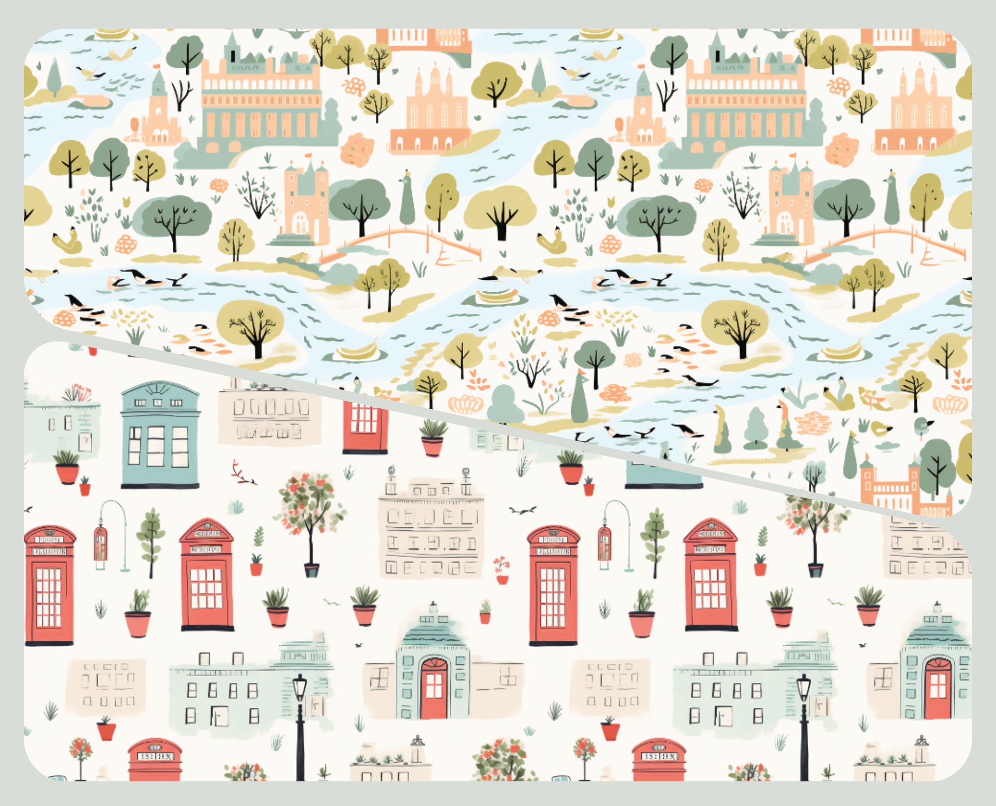 Printable VINTAGE LONDON PATTERNS in Minimalist, Hand Drawn Style ...