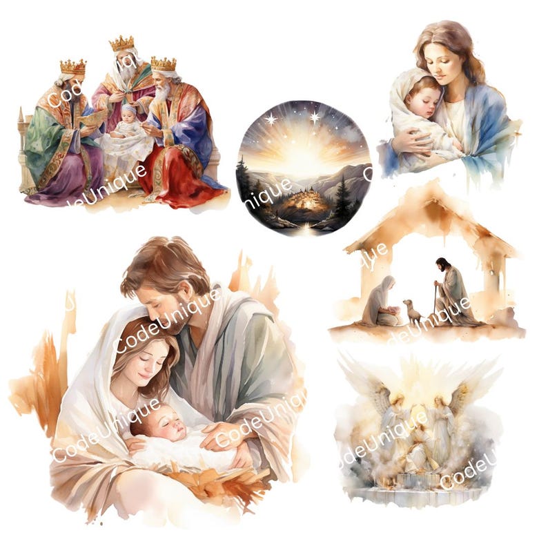 Watercolor Nativity Clipart Bundle, Holy Family Graphics, Baby Jesus ...