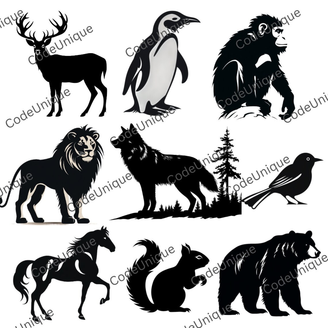 Animal SILHOUETTE Clipart, PNG Clipart, Side Profile, Black & White ...