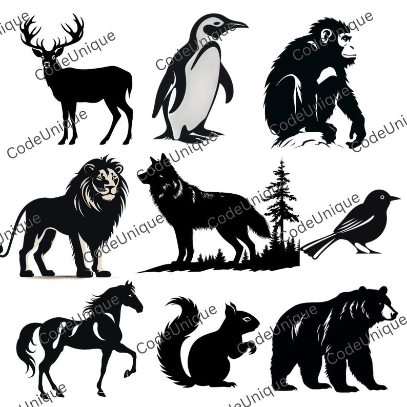 Animal SILHOUETTE Clipart, PNG Clipart, Side Profile, Black & White ...