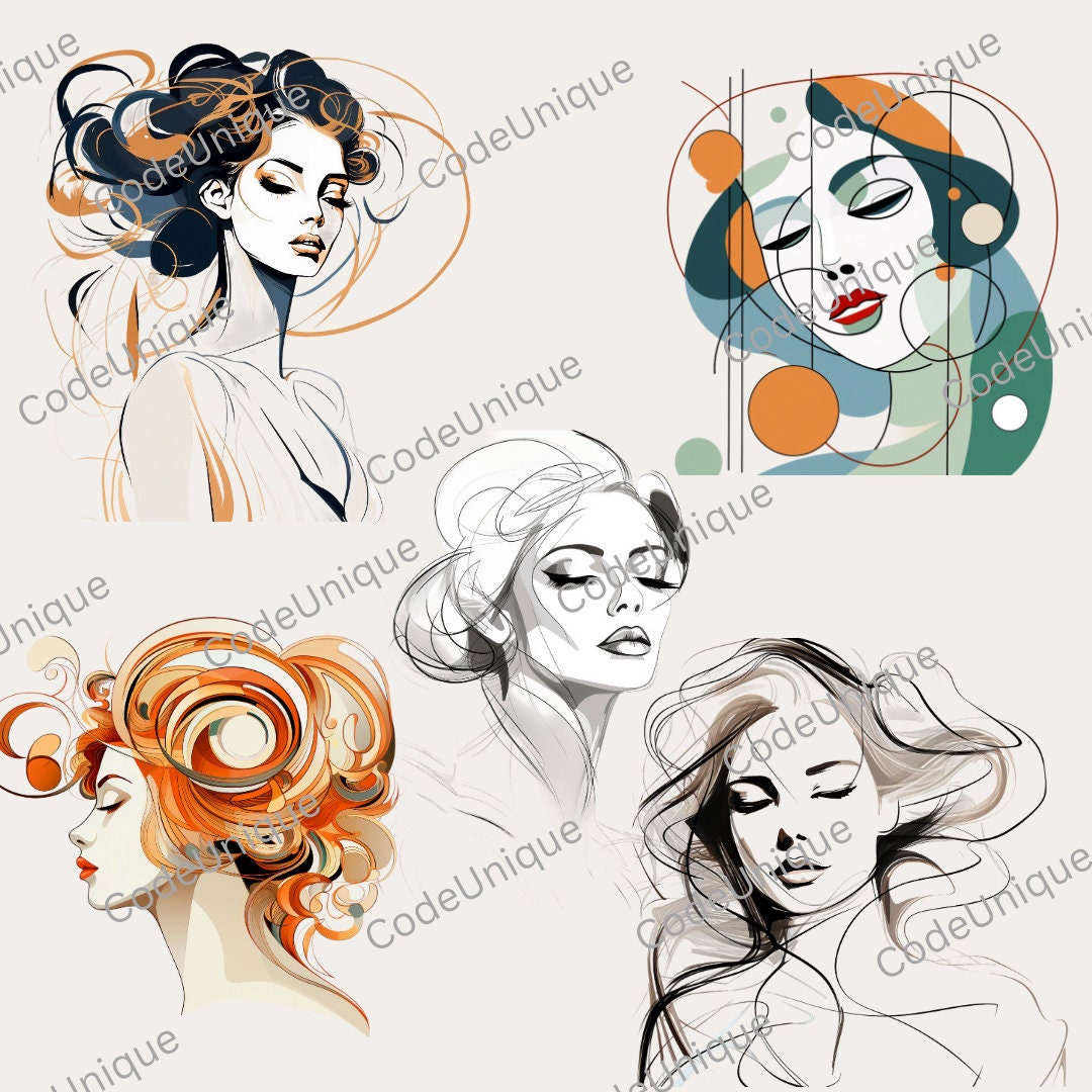RETRO WOMAN Profile Clipart – Printable Various Style Pattern Bundle in ...