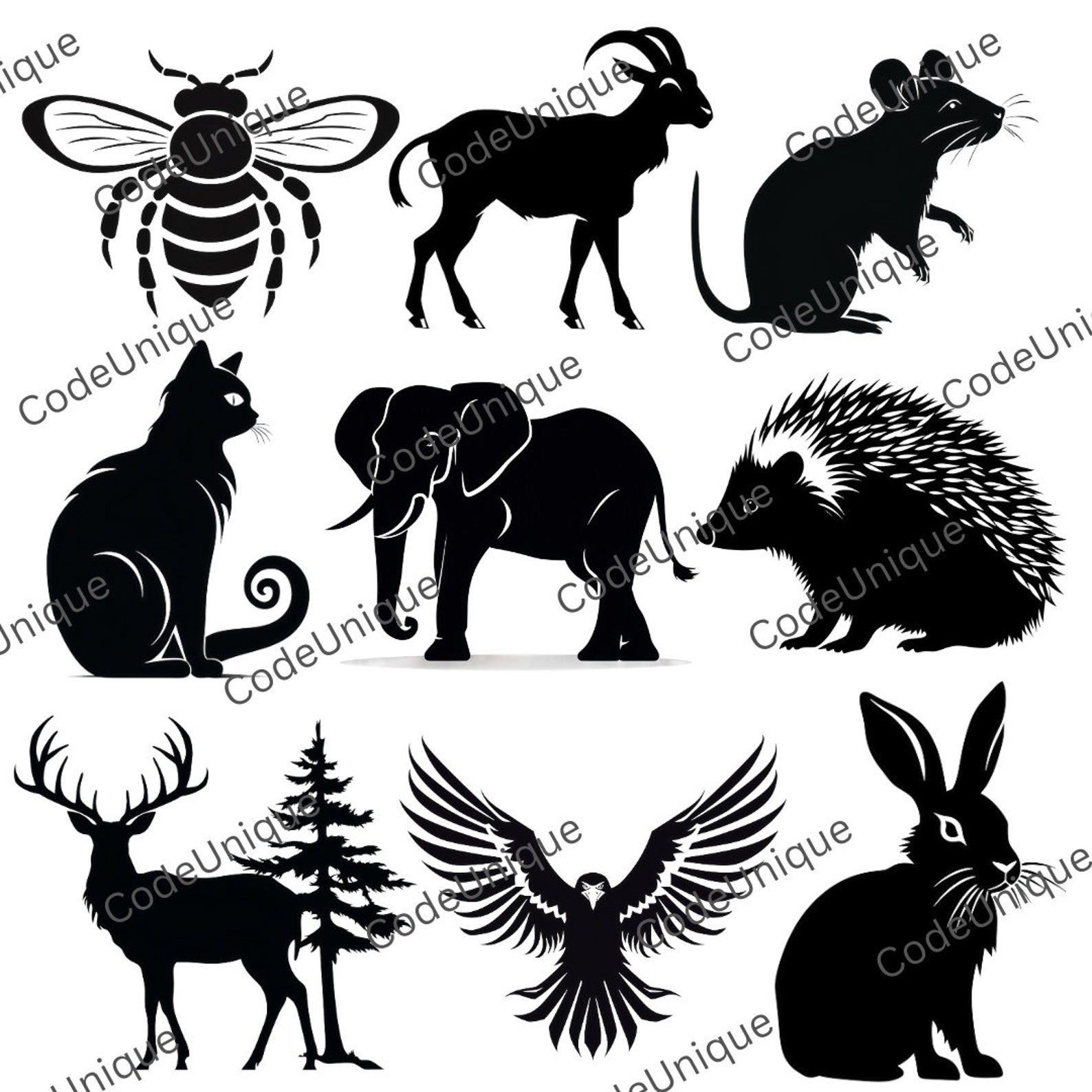 Animal SILHOUETTE Clipart, PNG Clipart, Side Profile, Black & White ...