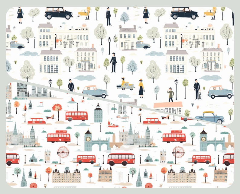 Printable VINTAGE LONDON PATTERNS in Minimalist, Hand Drawn Style ...
