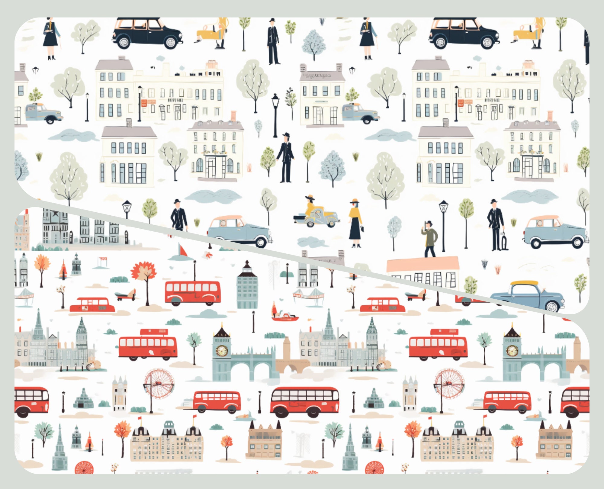 Printable VINTAGE LONDON PATTERNS in Minimalist, Hand Drawn Style ...