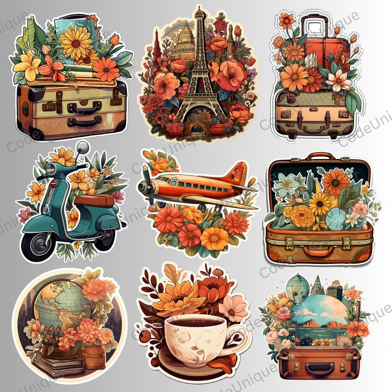 Boho Digital PRINTABLE STICKERS PACK, Wild Flowers 20 Boho Chic Png ...