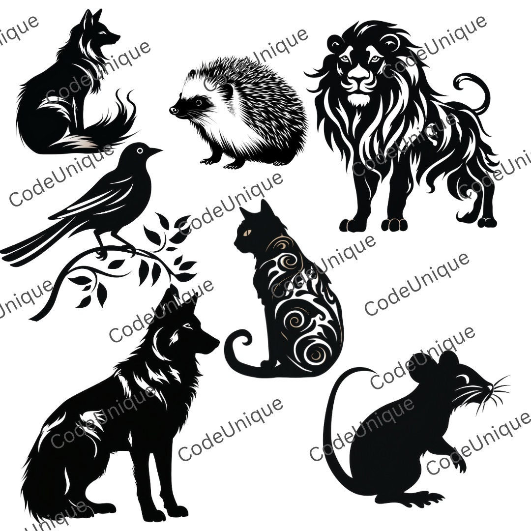 Animal SILHOUETTE Clipart, PNG Clipart, Side Profile, Black & White ...