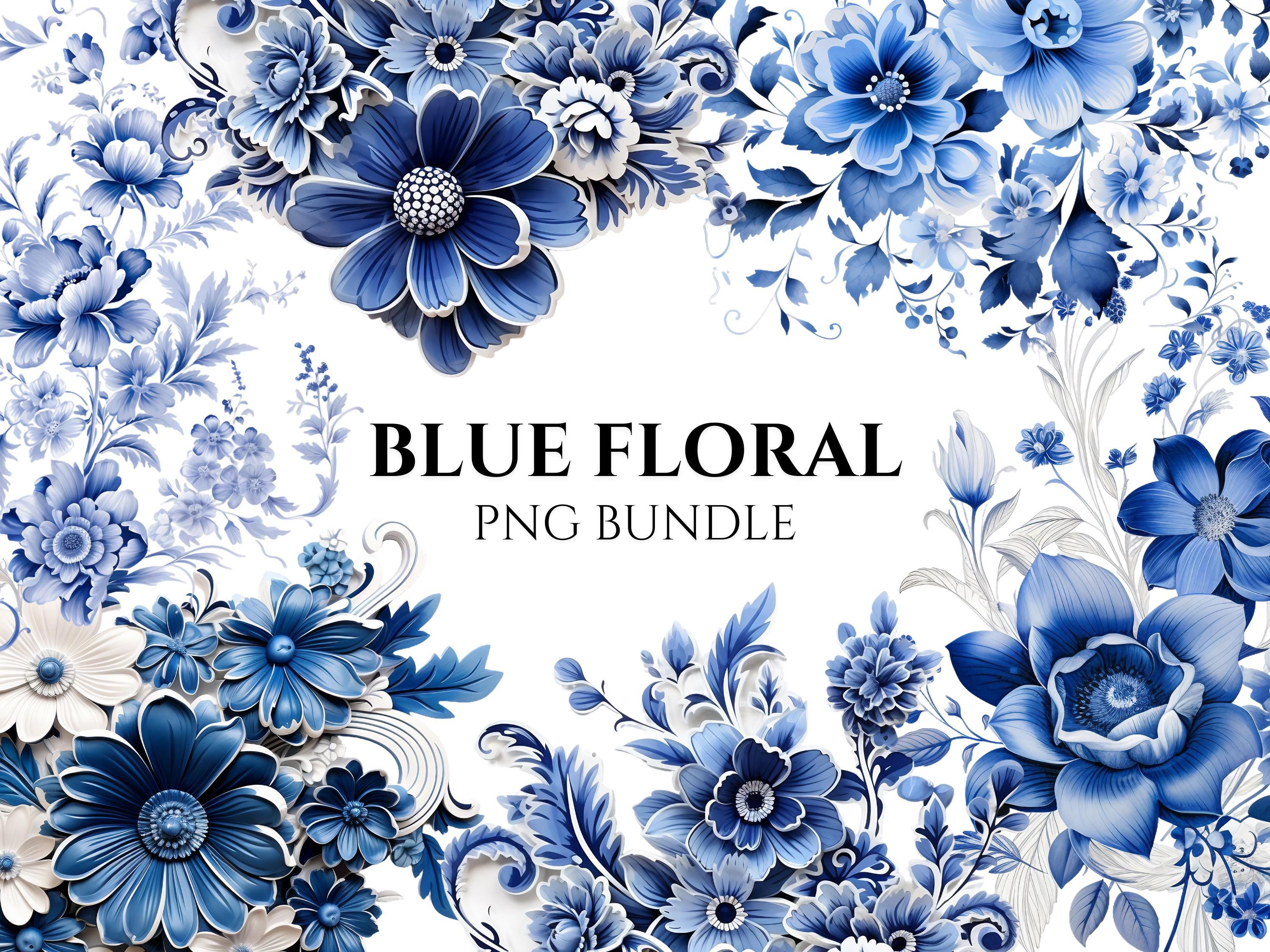 Blue Vintage Floral Clipart PNG Bundle, Digital Download for Crafts ...