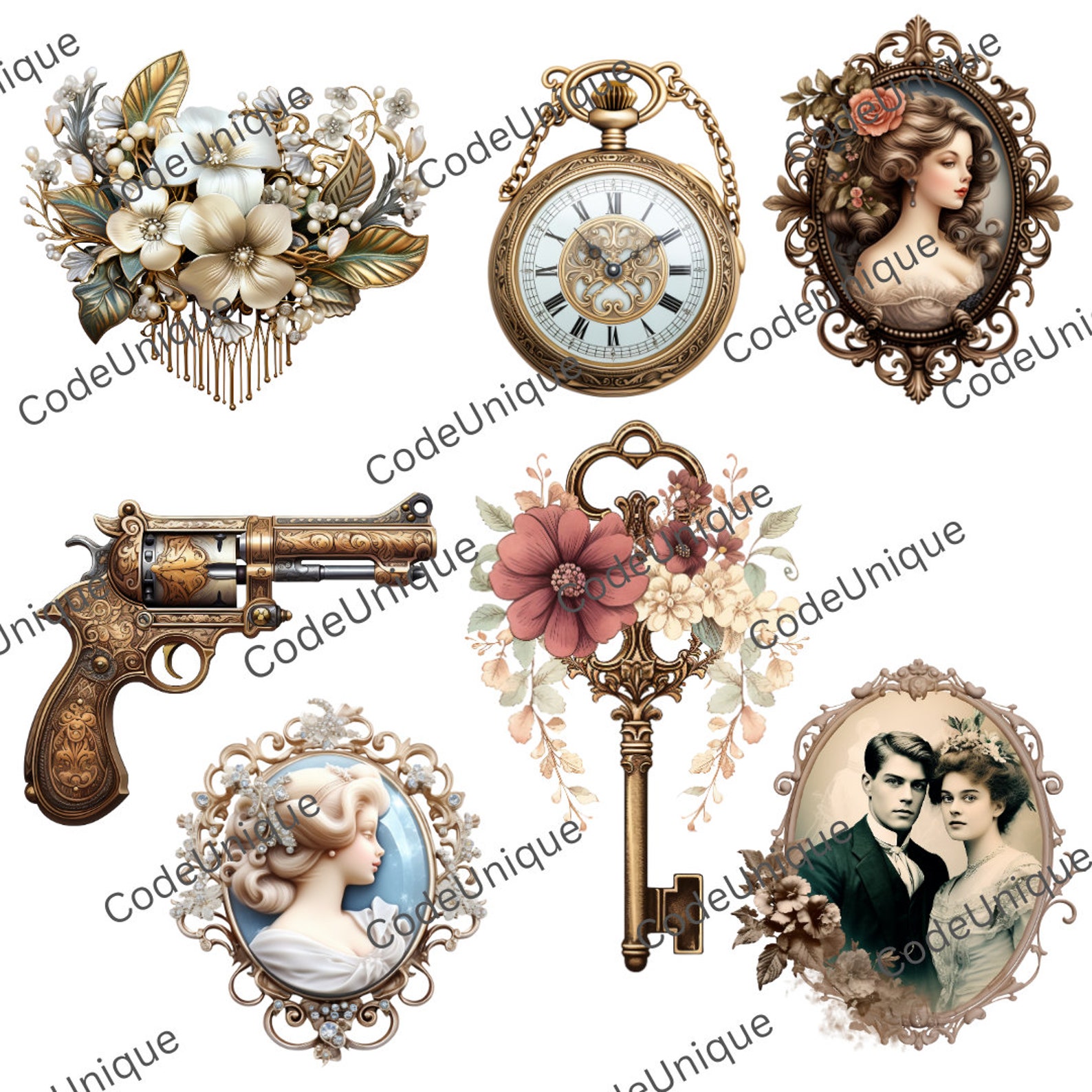 Victorian Antiques PNG CLIPART BUNDLE, Commercial Use Vintage Png ...