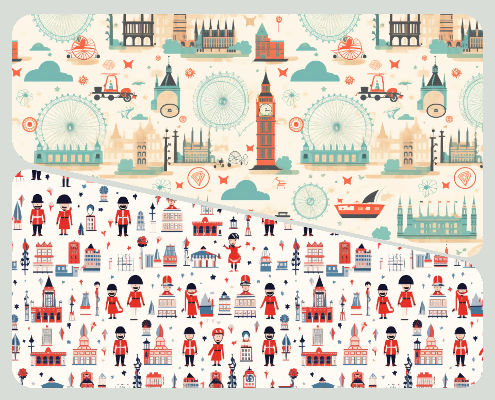 Printable VINTAGE LONDON PATTERNS in Minimalist, Hand Drawn Style ...