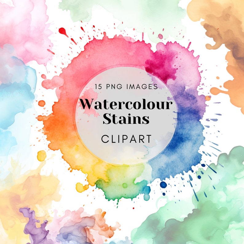 WATERCOLOR SPLASHES CLIPART Png Bundle, Commercial Use & Watercolor ...