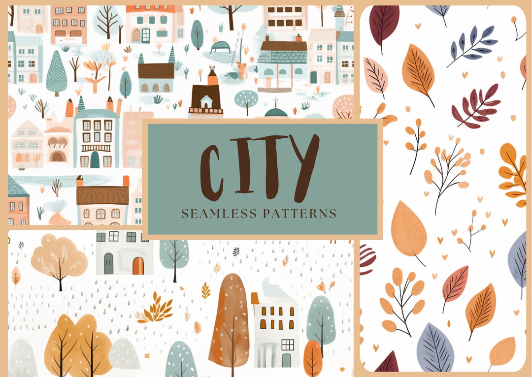 Printable VINTAGE CITY PATTERNS in Minimalist, Hand Drawn Style ...