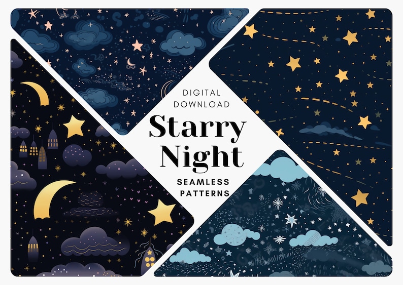 Starry Night SEAMLESS Scrap Book PATTERNS for Boys Gift – Digital ...