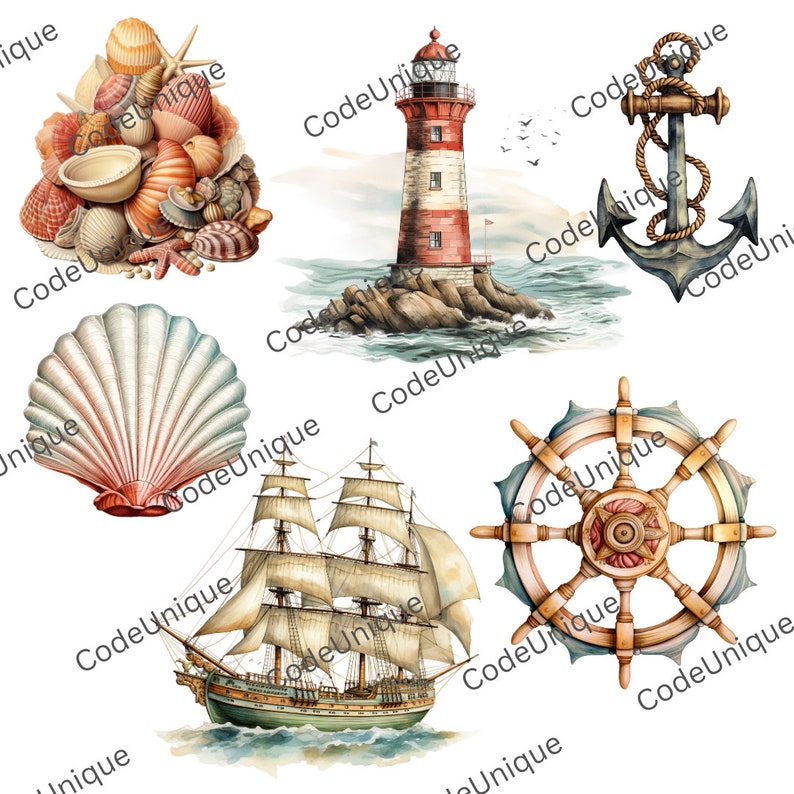 NAUTICAL Vintage PATTERNS Clip Art for Commercial Use – Digital ...