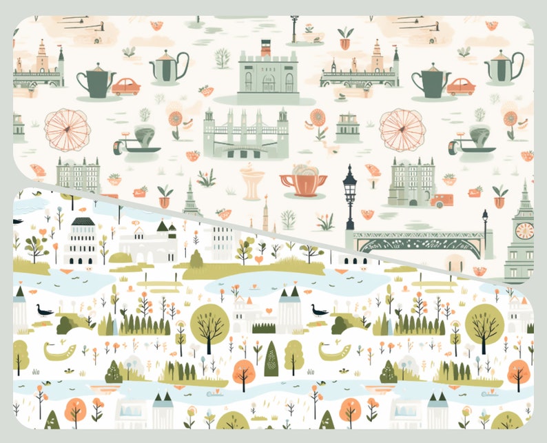 Printable VINTAGE LONDON PATTERNS in Minimalist, Hand Drawn Style ...