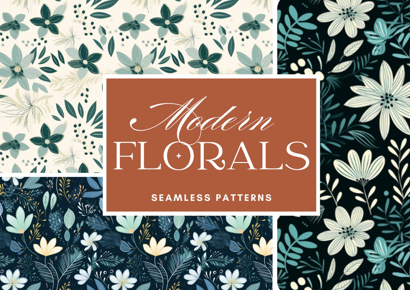 Modern Whimsical FLORAL Digital SEAMLESS PATTERN Printable Minimalist ...