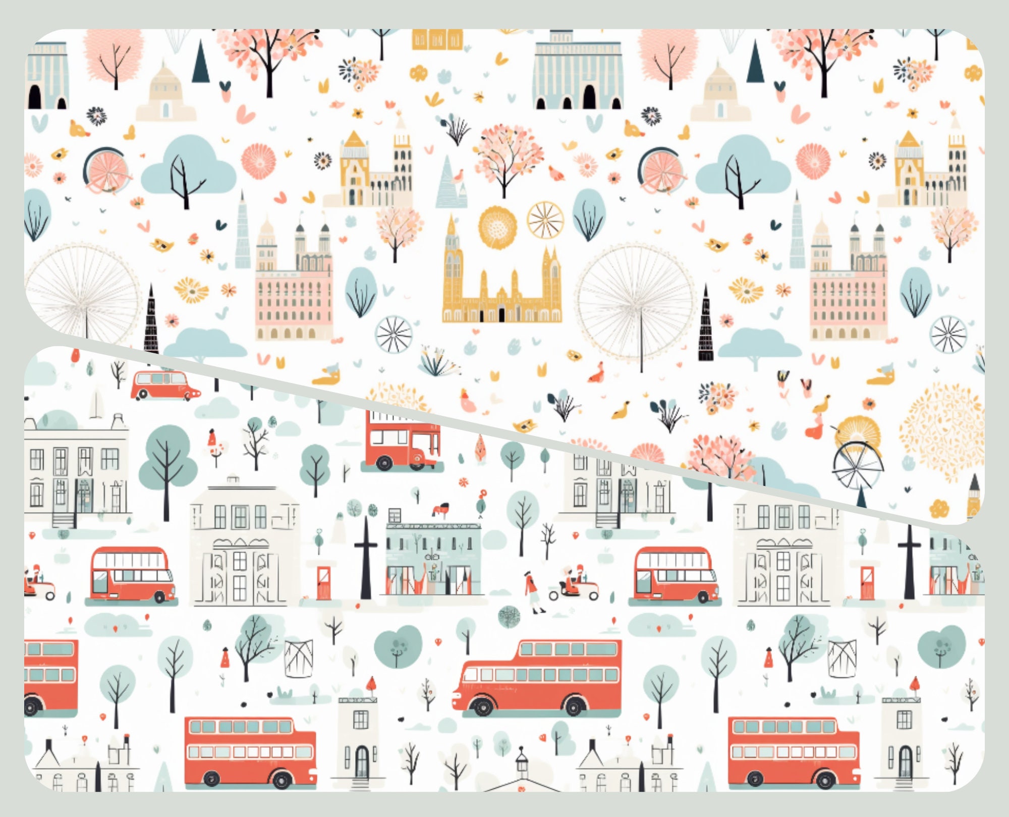 Printable VINTAGE LONDON PATTERNS in Minimalist, Hand Drawn Style ...