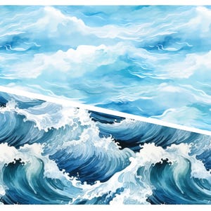 Watercolor Ocean Seamless Patterns, Digital Paper, Ocean Waves ...
