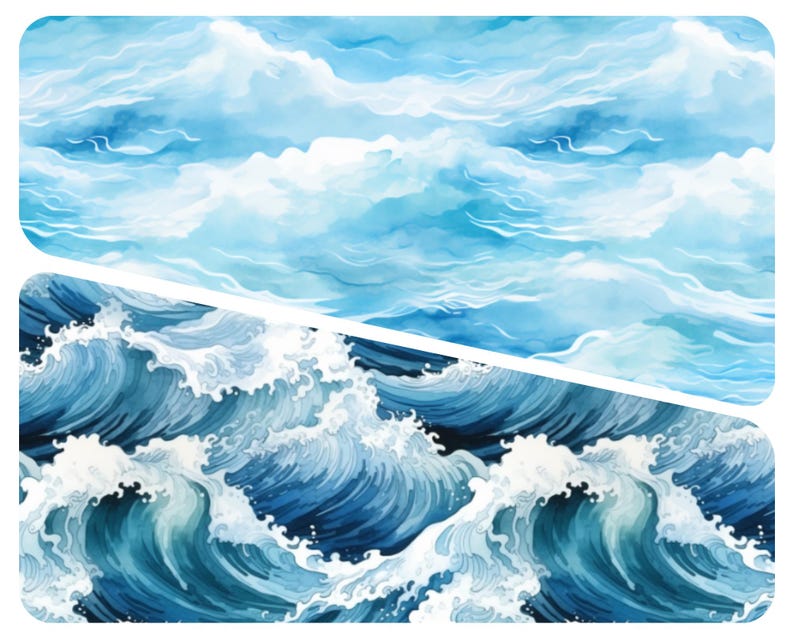 Watercolor Ocean Seamless Patterns, Digital Paper, Ocean Waves ...