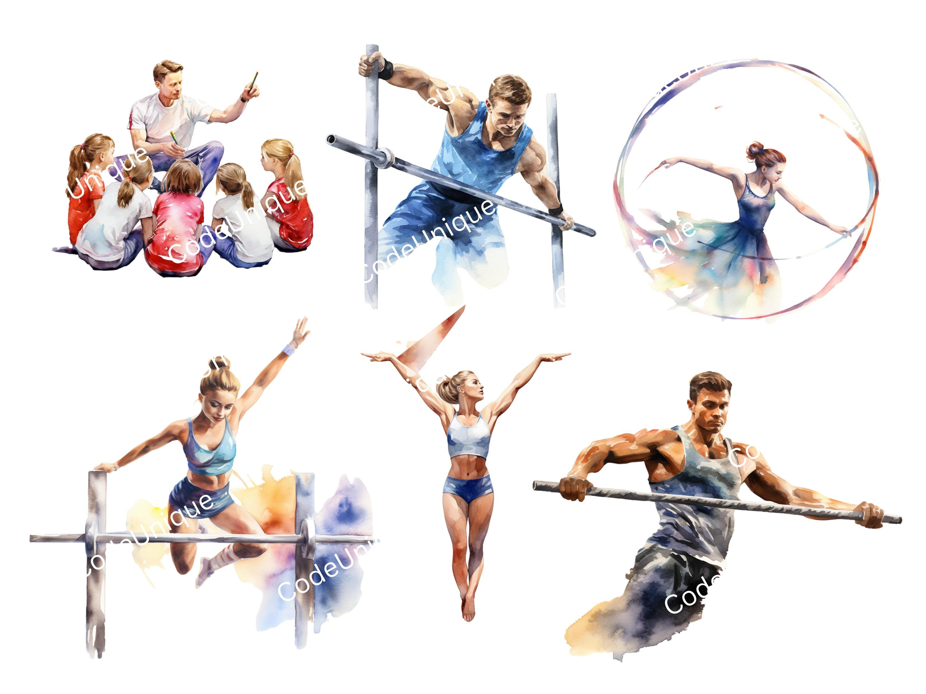 Gymnastics Clipart Bundle, Watercolor Gymnastics Girls, Digital ...