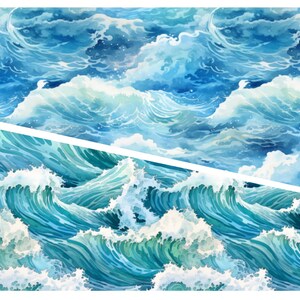 Watercolor Ocean Seamless Patterns, Digital Paper, Ocean Waves ...