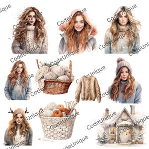 Watercolor Winter Clipart, PNG Bundle, Sweater Weather, Rustic, Digital ...