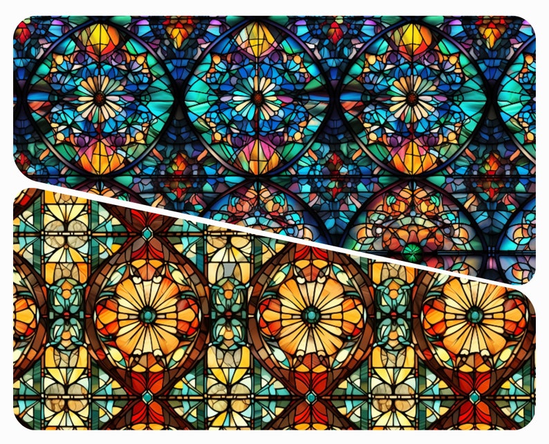 STAINED GLASS Floral Seamless PATTERNS, Instant Download Printable ...