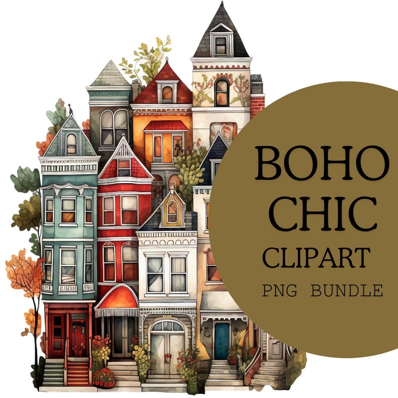 10x Vintage Boho Chic Clipart, Floral Buildings, Digital Download ...