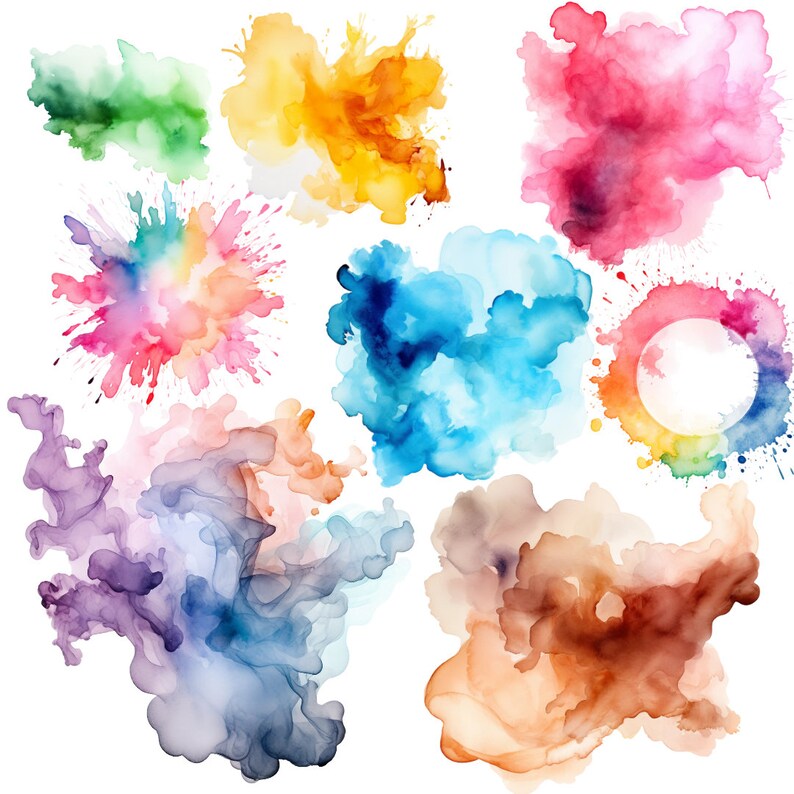 WATERCOLOR SPLASHES CLIPART Png Bundle, Commercial Use & Watercolor ...
