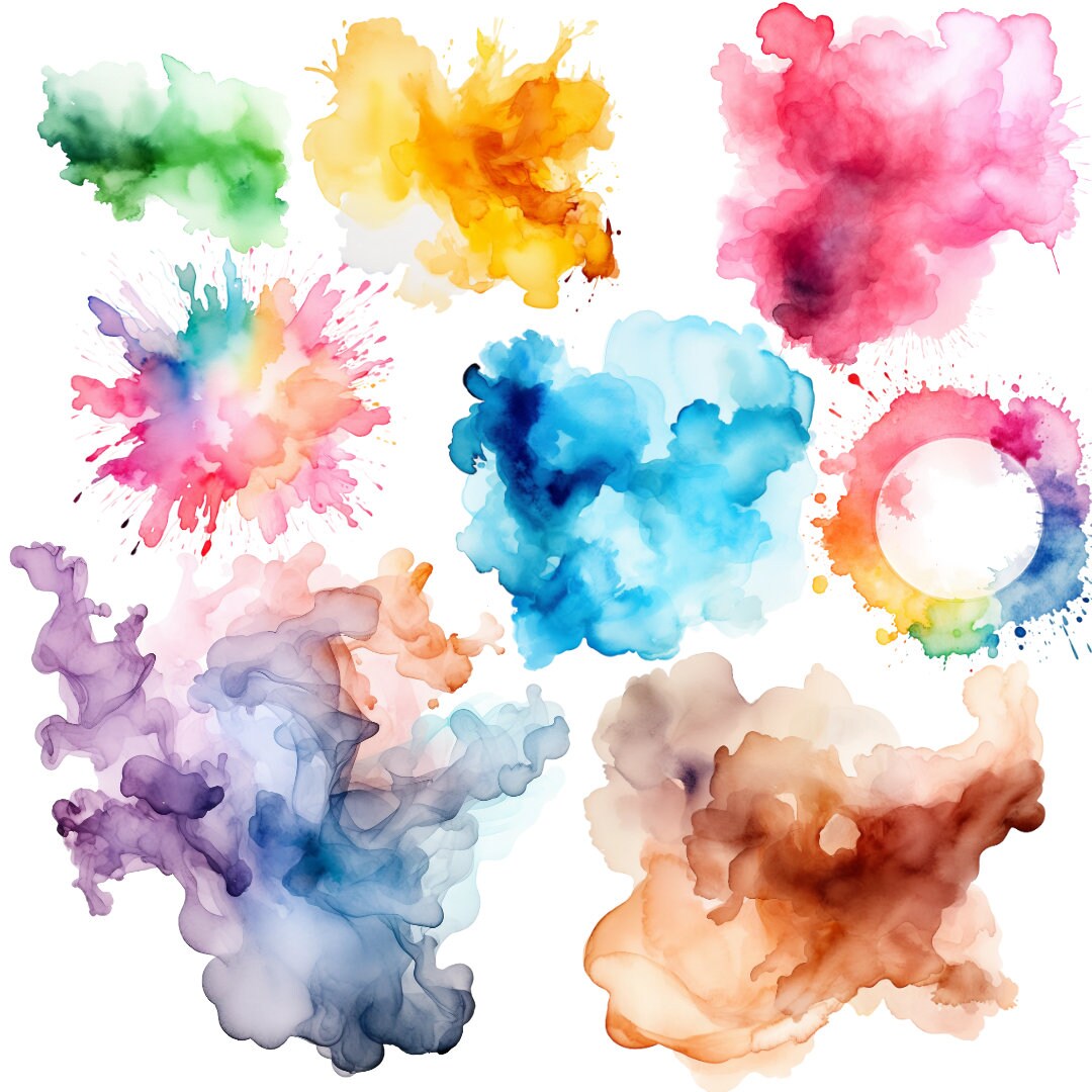 WATERCOLOR SPLASHES CLIPART Png Bundle, Commercial Use & Watercolor ...