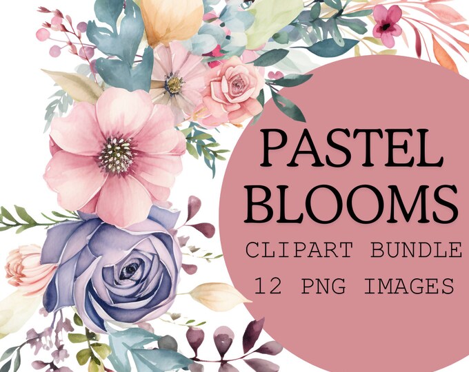Soft Pastel Flower Watercolor Clipart PNG, Floral Graphics for Baby ...