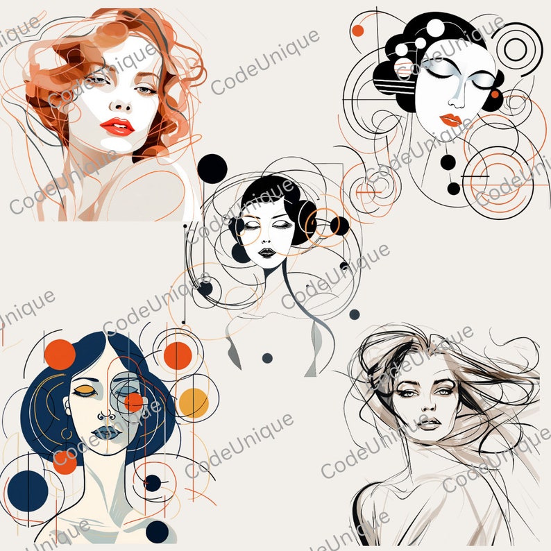 RETRO WOMAN Profile Clipart – Printable Various Style Pattern Bundle in ...