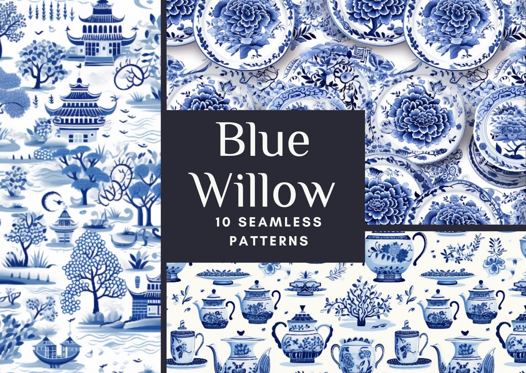 Seamless Blue Chinoiserie Digital Paper - Printable Scrapbook Paper - China Blue White Patterns ...
