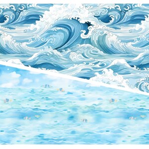 Watercolor Ocean Seamless Patterns, Digital Paper, Ocean Waves ...