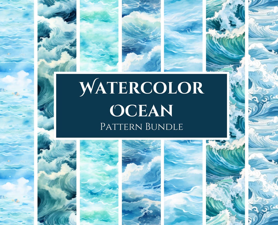 Watercolor Ocean Seamless Patterns, Digital Paper, Ocean Waves ...
