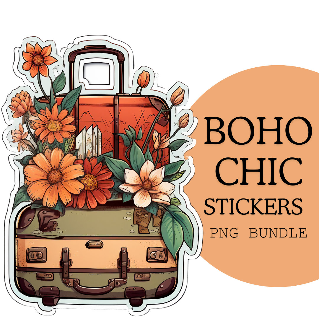 Boho Digital PRINTABLE STICKERS PACK, Wild Flowers 20 Boho Chic Png ...