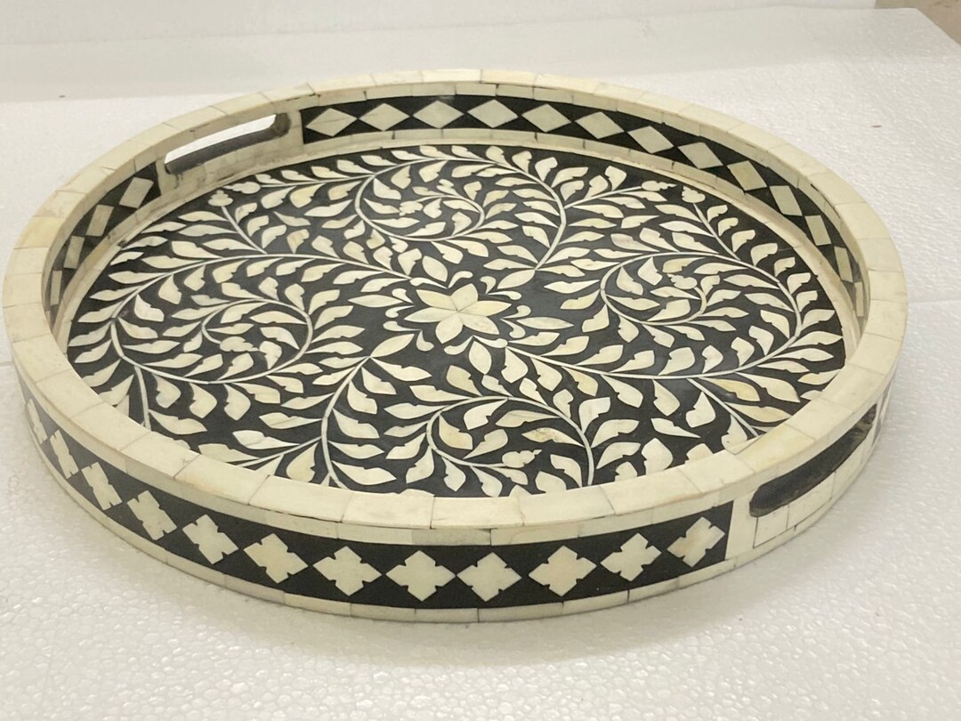 Bone Inlay Round Tray Bone Inlay Serving Tray Bone Inlay - Etsy