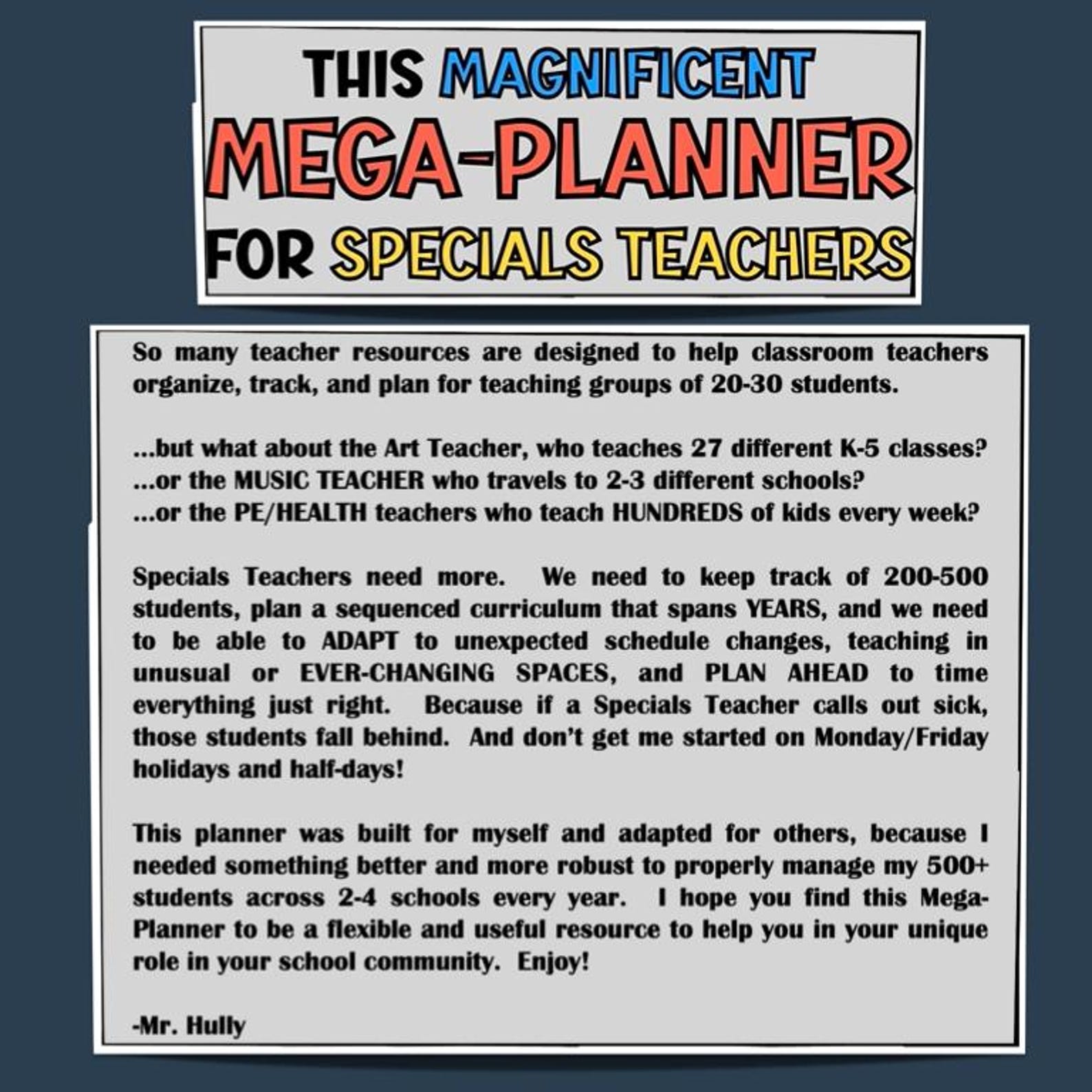 Specials Teacher Mega Planner | Printable Planner for Music, Art, PE ...