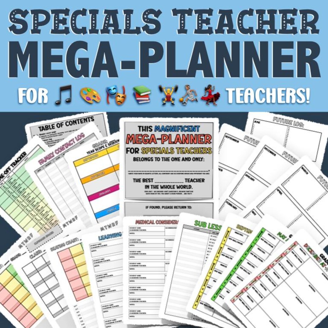 Specials Teacher Mega Planner | Printable Planner for Music, Art, PE ...