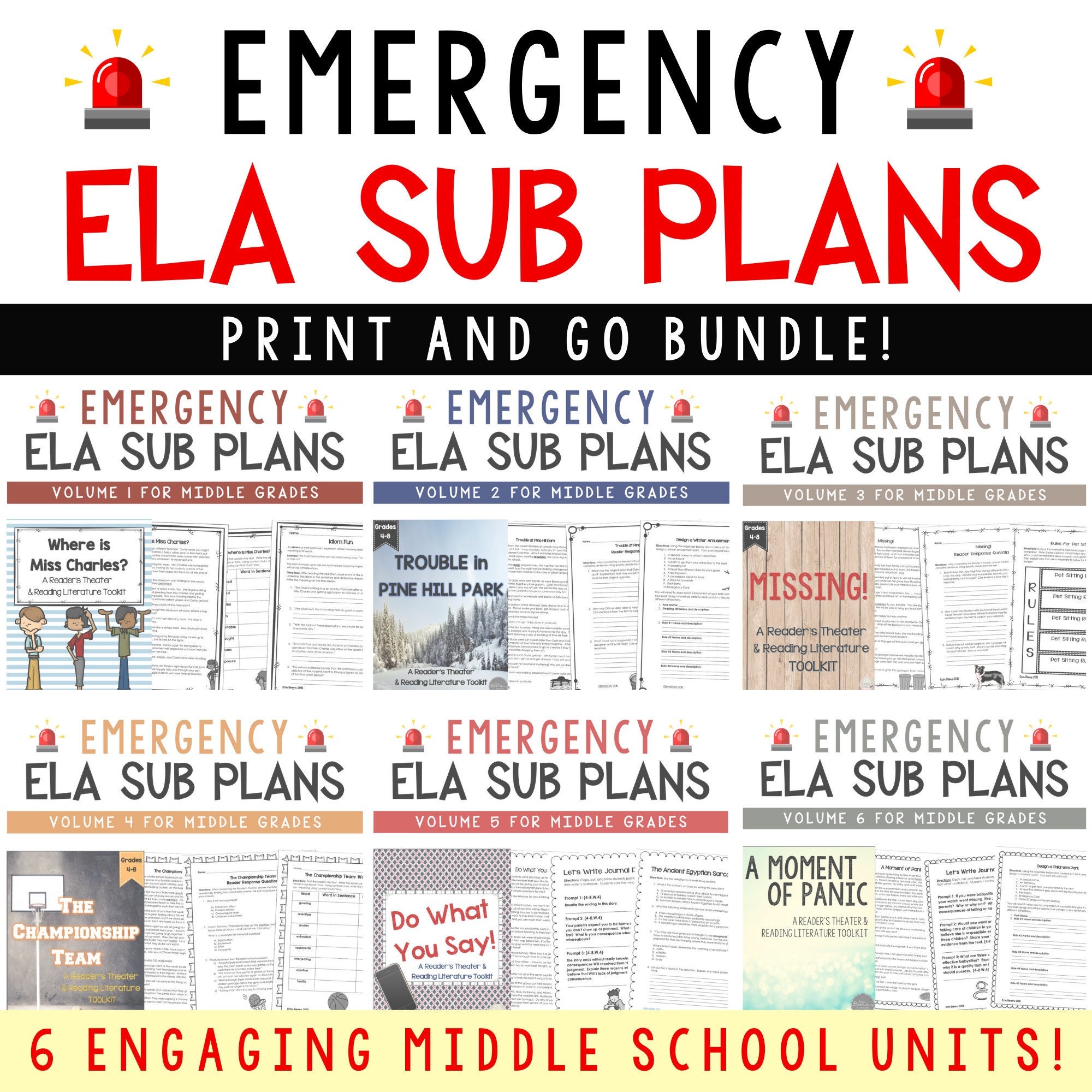 Emergency ELA Sub Plans Bundle for Middle School - Etsy