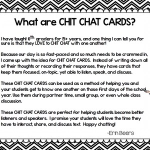 Getting to Know You Chit Chat Cards - Back to School Activity for ...