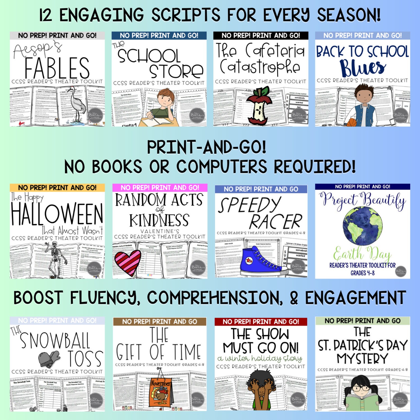 Reader's Theater Scripts Bundle: 12 Seasonal Scripts for Middle Grades ...