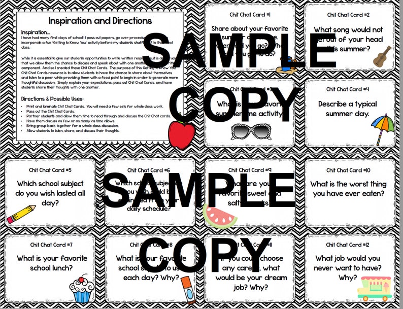 Getting to Know You Chit Chat Cards - Back to School Activity for ...