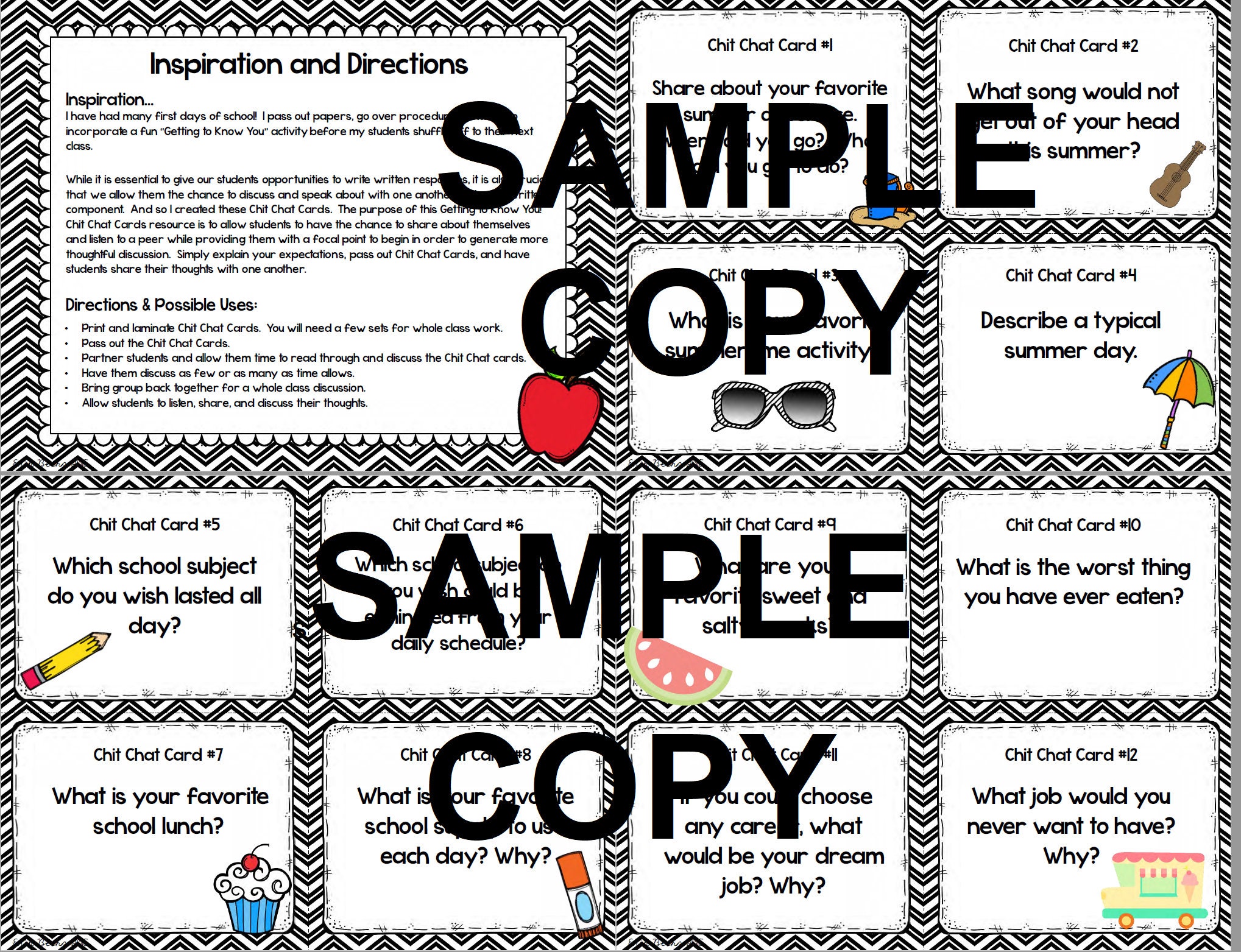 Getting to Know You Chit Chat Cards - Back to School Activity for ...