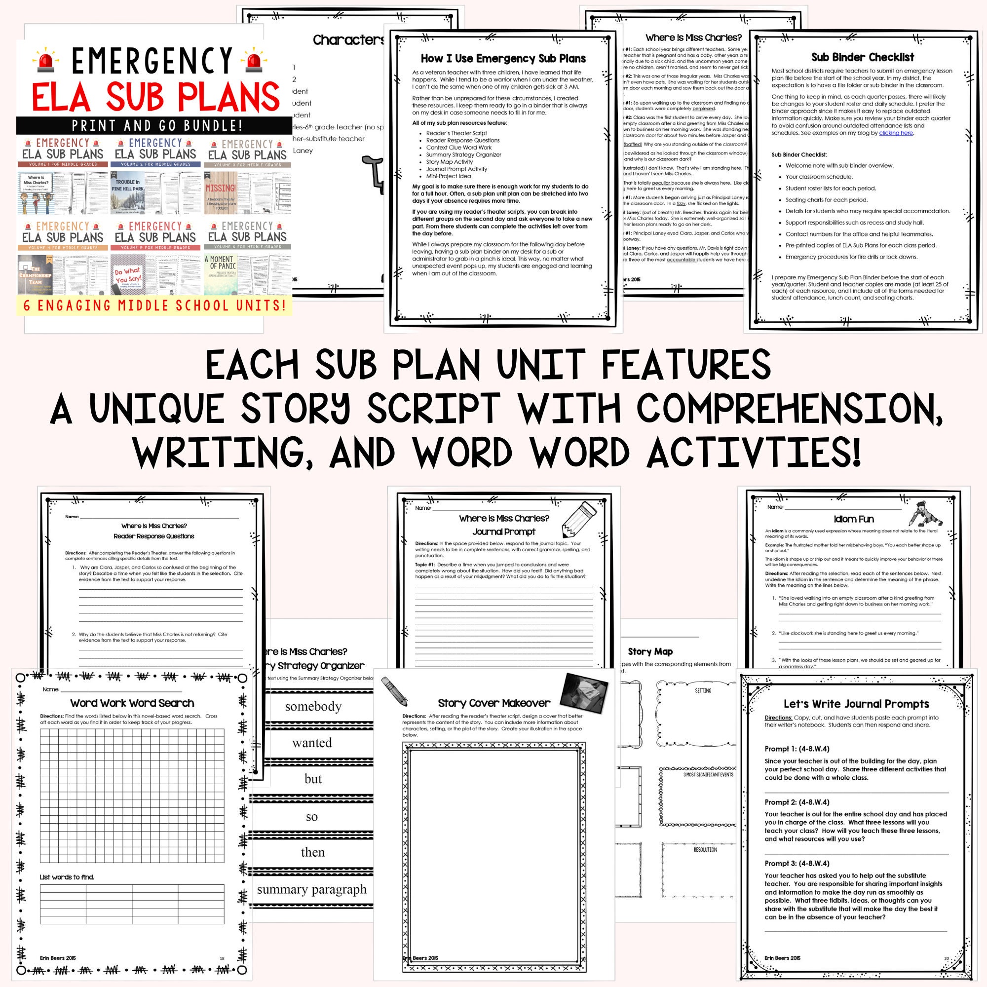 Emergency ELA Sub Plans Bundle for Middle School - Etsy