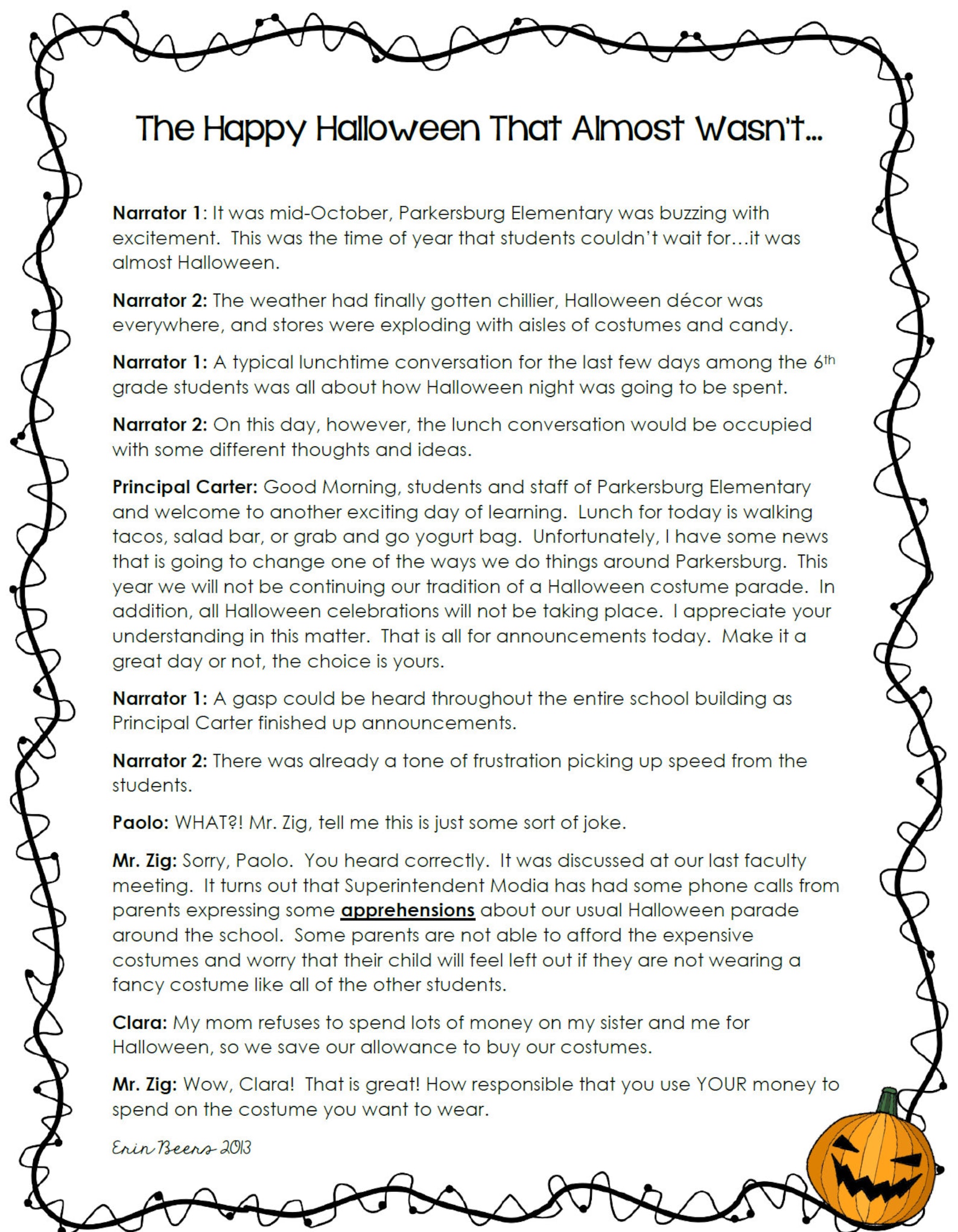 Halloween Reader's Theater Script and Activities for Middle Grades - Etsy