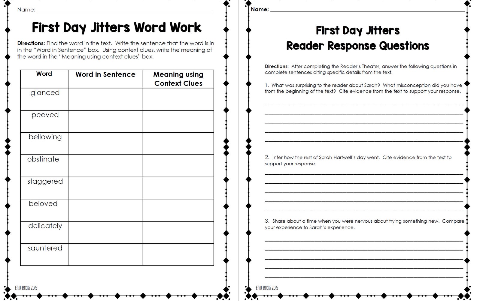 First Day Jitters Reader's Theater Script for Middle Grades - Etsy