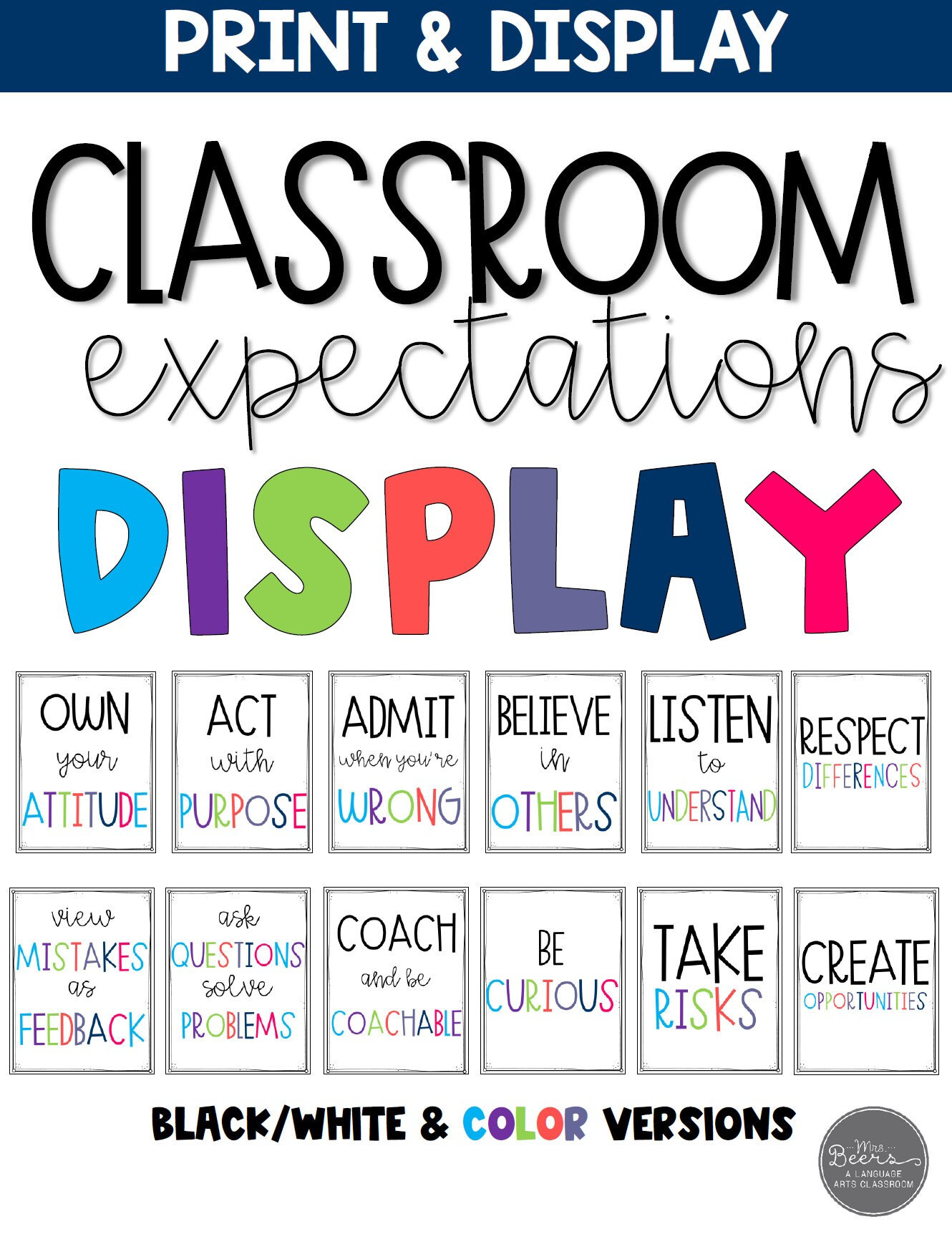 Classroom Expectations Posters for Middle School - Etsy