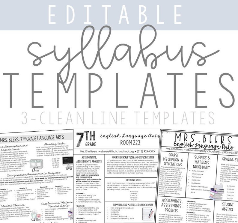 Editable Syllabus Templates for Middle School and High School - Etsy