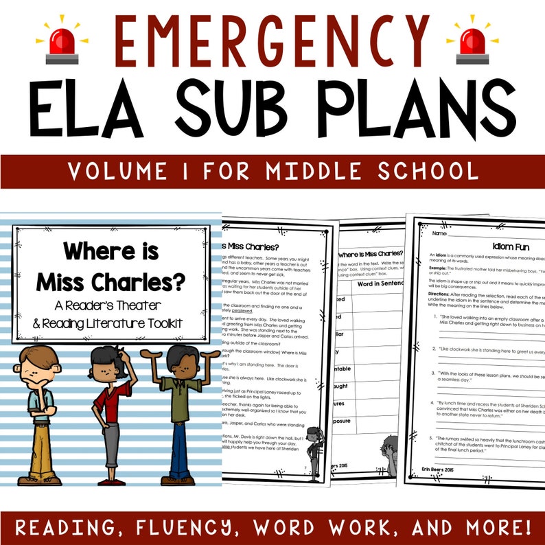 Emergency ELA Sub Plans for Middle School Vol. 1 - Etsy