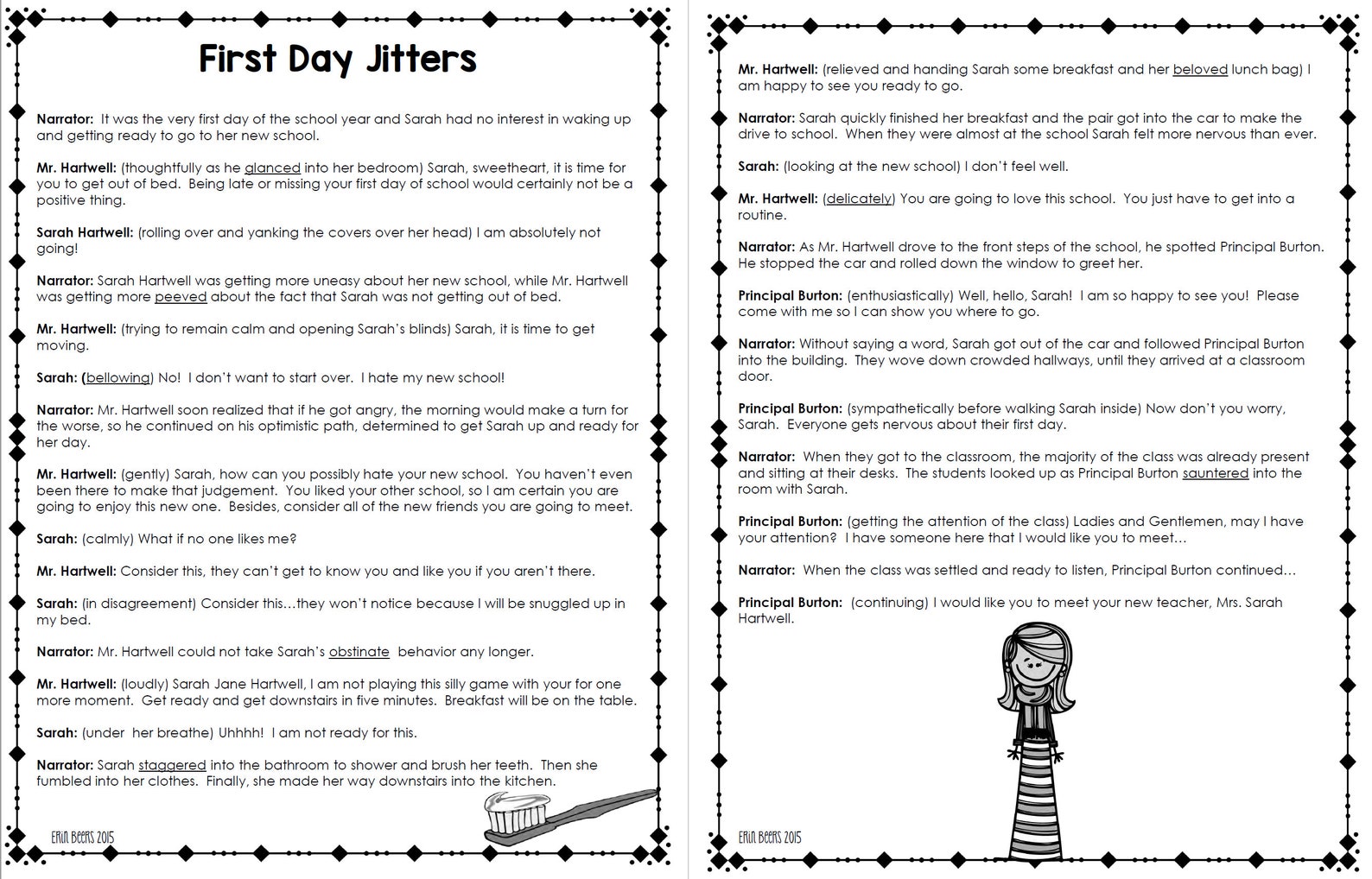 First Day Jitters Reader's Theater Script for Middle Grades - Etsy